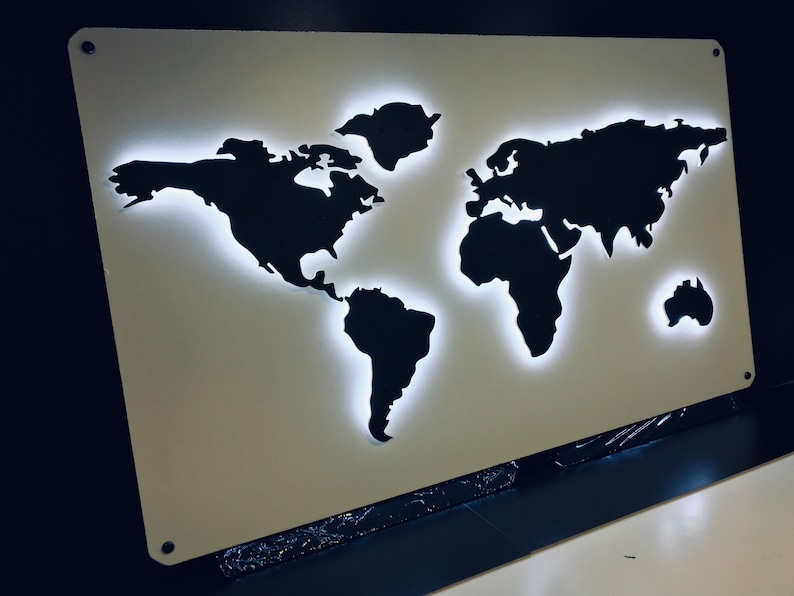 World Map White LED - Wall Decor / Wood World Map, Wooden Maps, Home ...