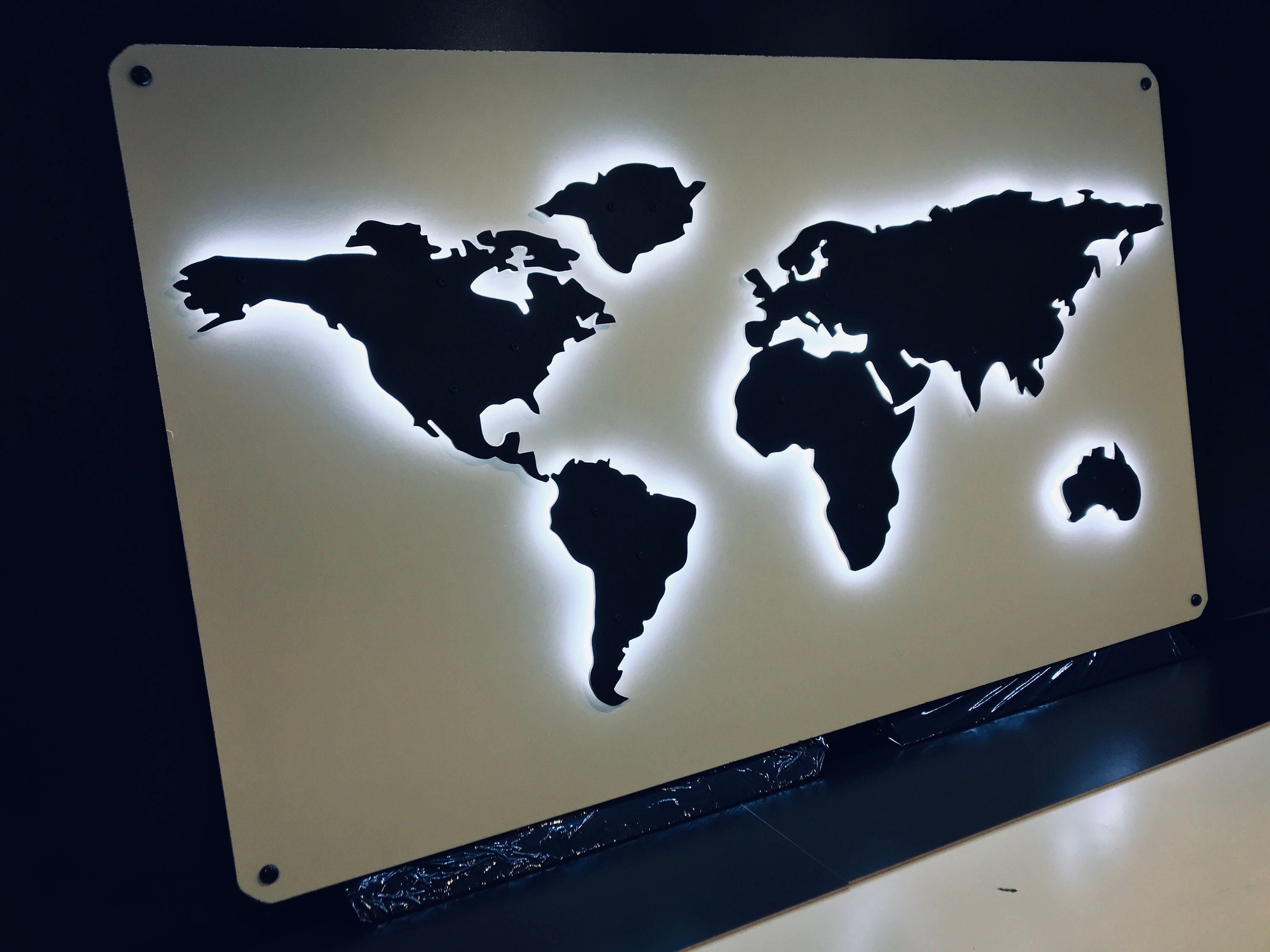 World Map White LED - Wall Decor / Wood World Map, Wooden Maps, Home ...