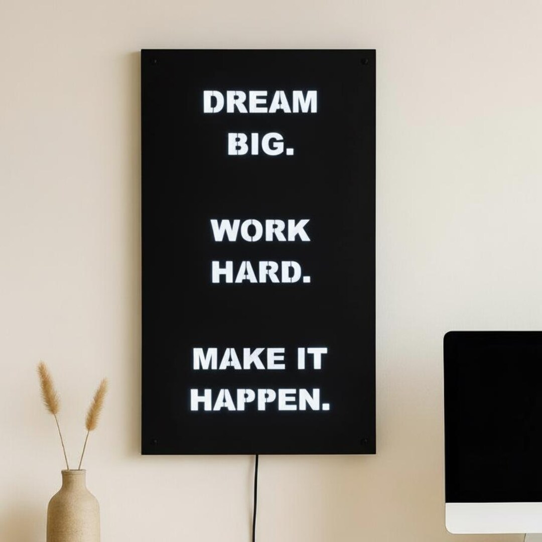 LED Motivational Wall Art - Dream Big Work Hard Make It Happen - Modern ...