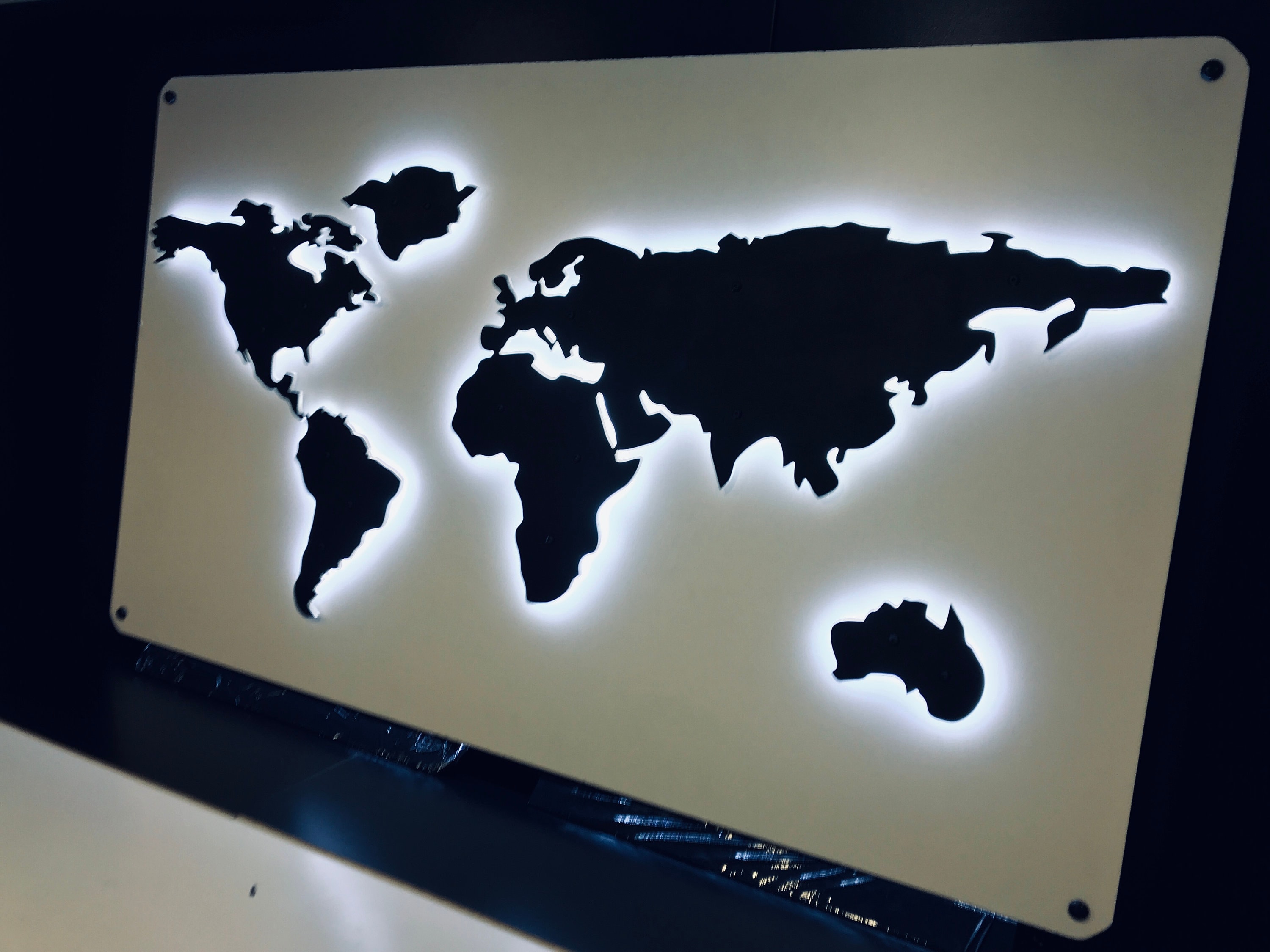 World Map White LED - Wall Decor / Wood World Map, Wooden Maps, Home ...