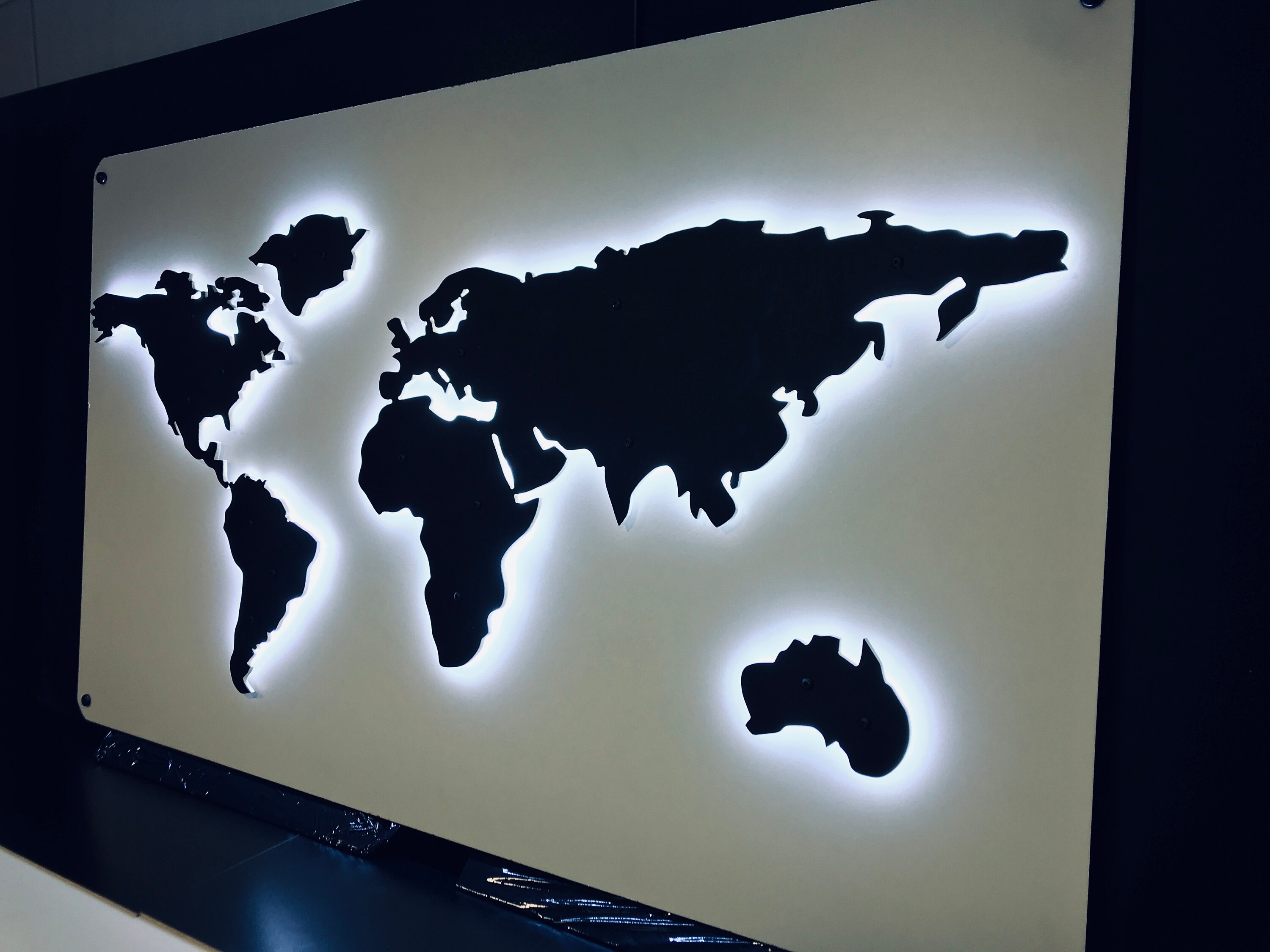 World Map White LED - Wall Decor / Wood World Map, Wooden Maps, Home ...