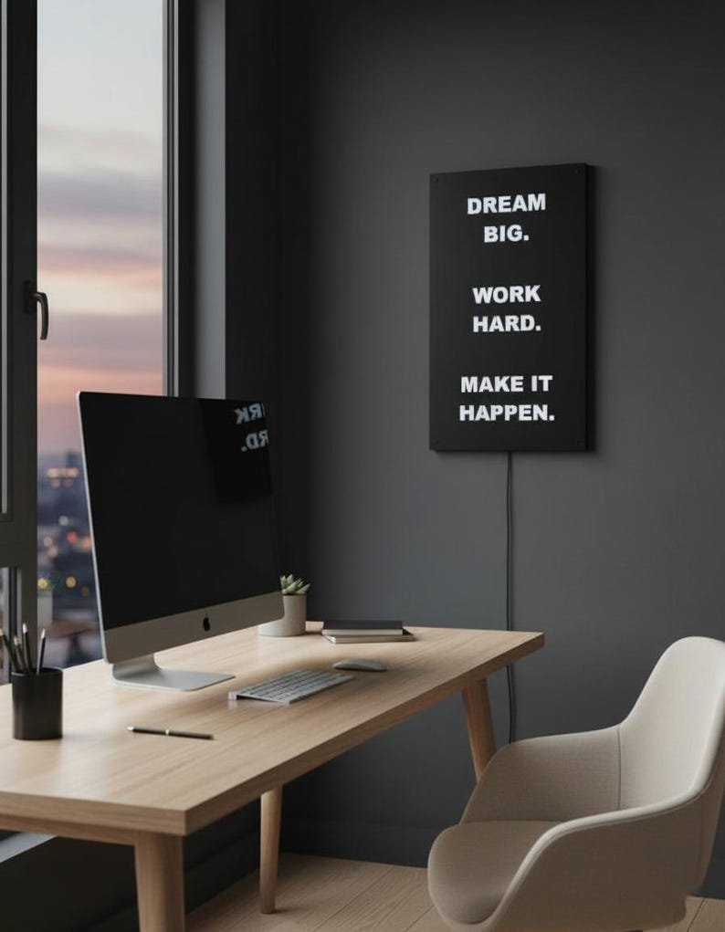 LED Motivational Wall Art - Dream Big Work Hard Make It Happen - Modern ...