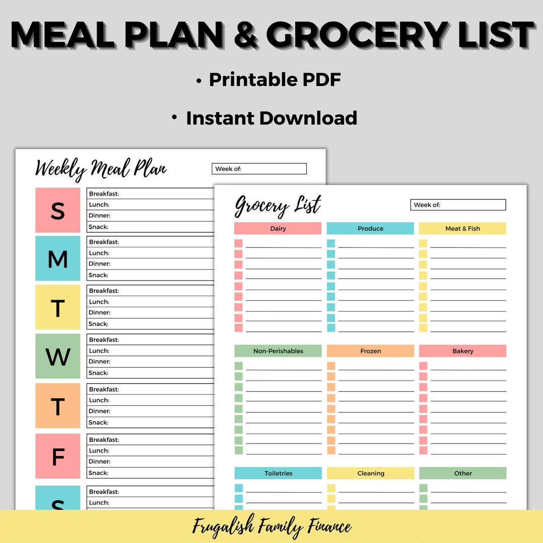 Grocery List and Meal Planner, Shopping List, Grocery List Planner ...
