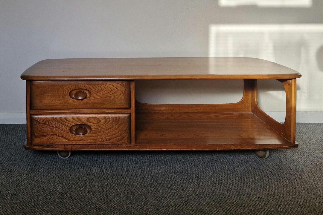 Vintage Ercol Minerva Model 844 Coffee Table, Mid Century Elm Storage ...