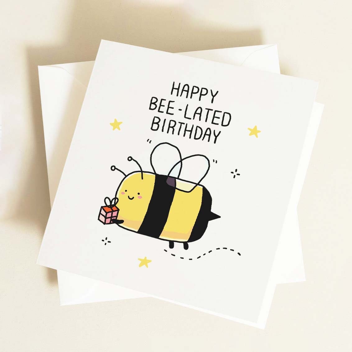 Cute Belated Birthday Card, Late Birthday Card, Bee Hand Drawn Greeting ...
