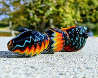 Wig Wag Spoon Glass Pipe Trippy Heady Full Linework green Blue White ...