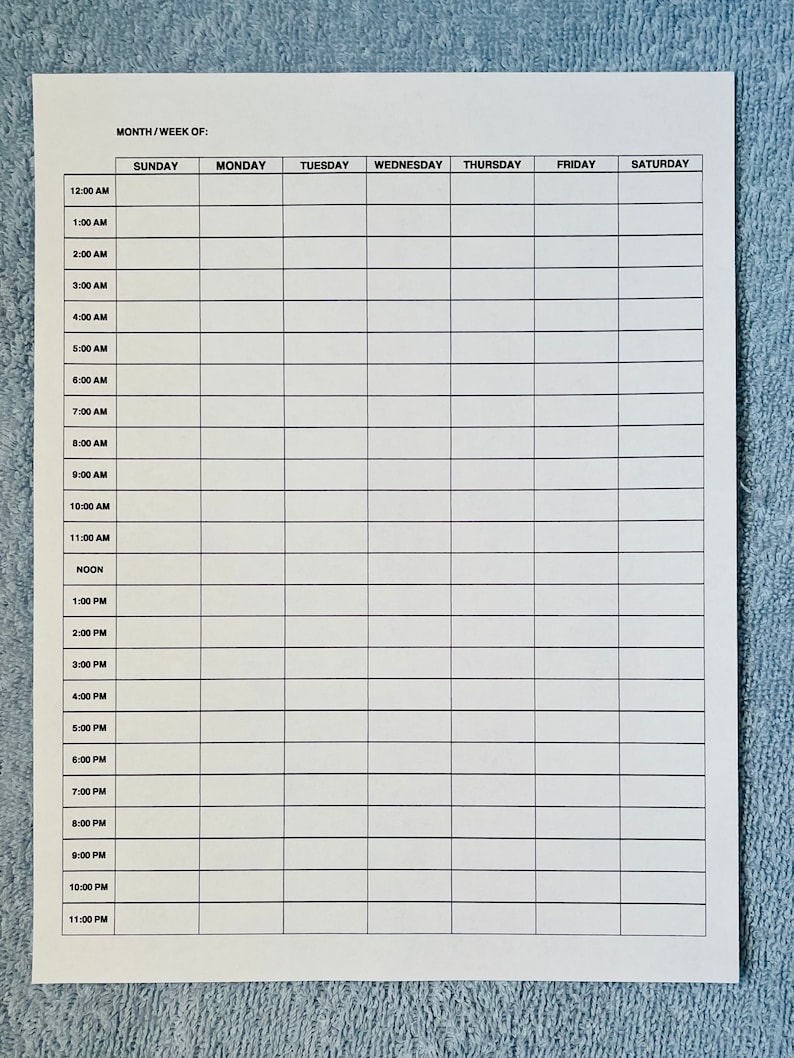 24 Hour - Hourly Weekly Schedule | Night Shift Schedule | Night Shift ...