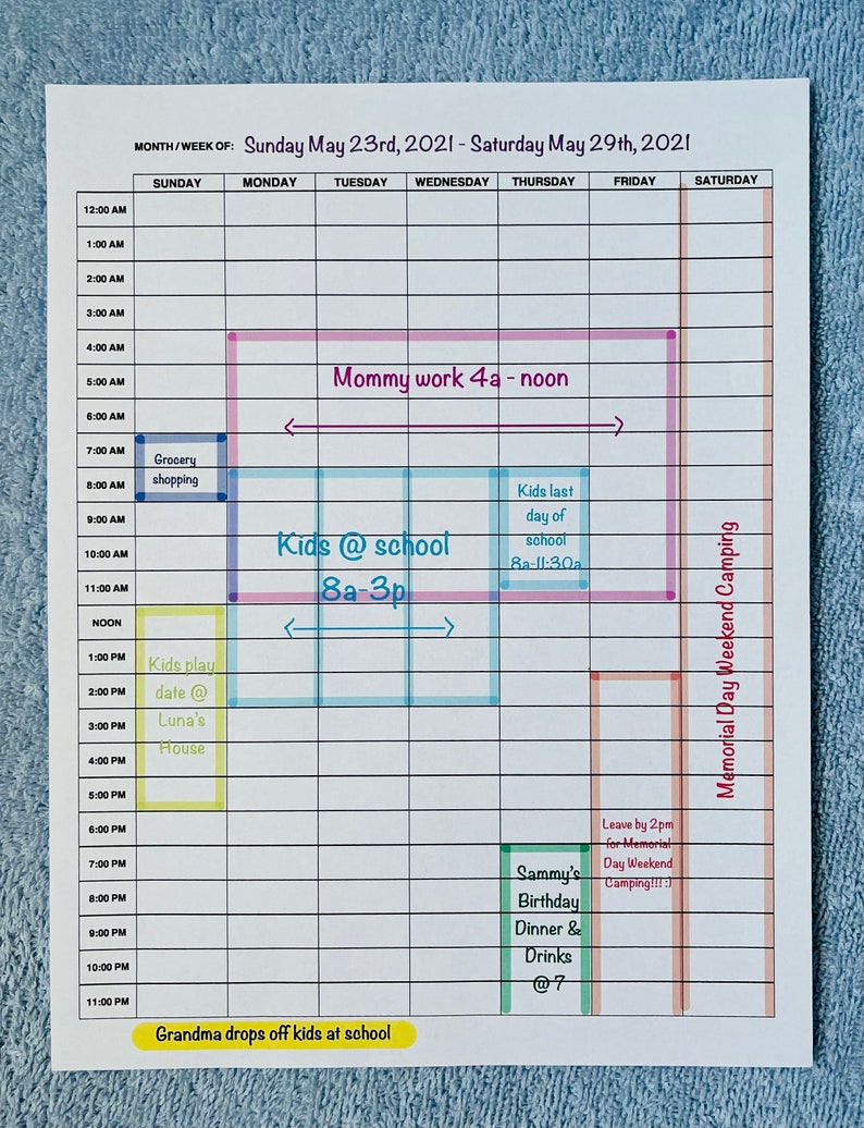 24 Hour - Hourly Weekly Schedule | Night Shift Schedule | Night Shift ...