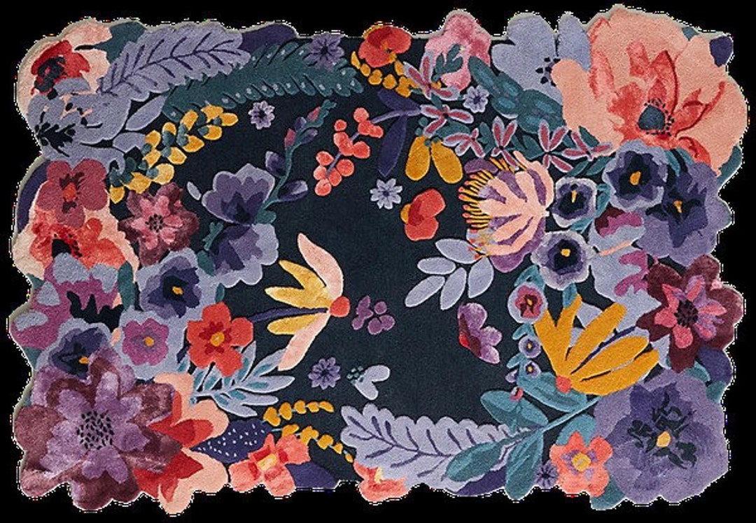 New Authentic Floral Design Hand Tufted Jardin Rug Navy Pink Red Yellow ...