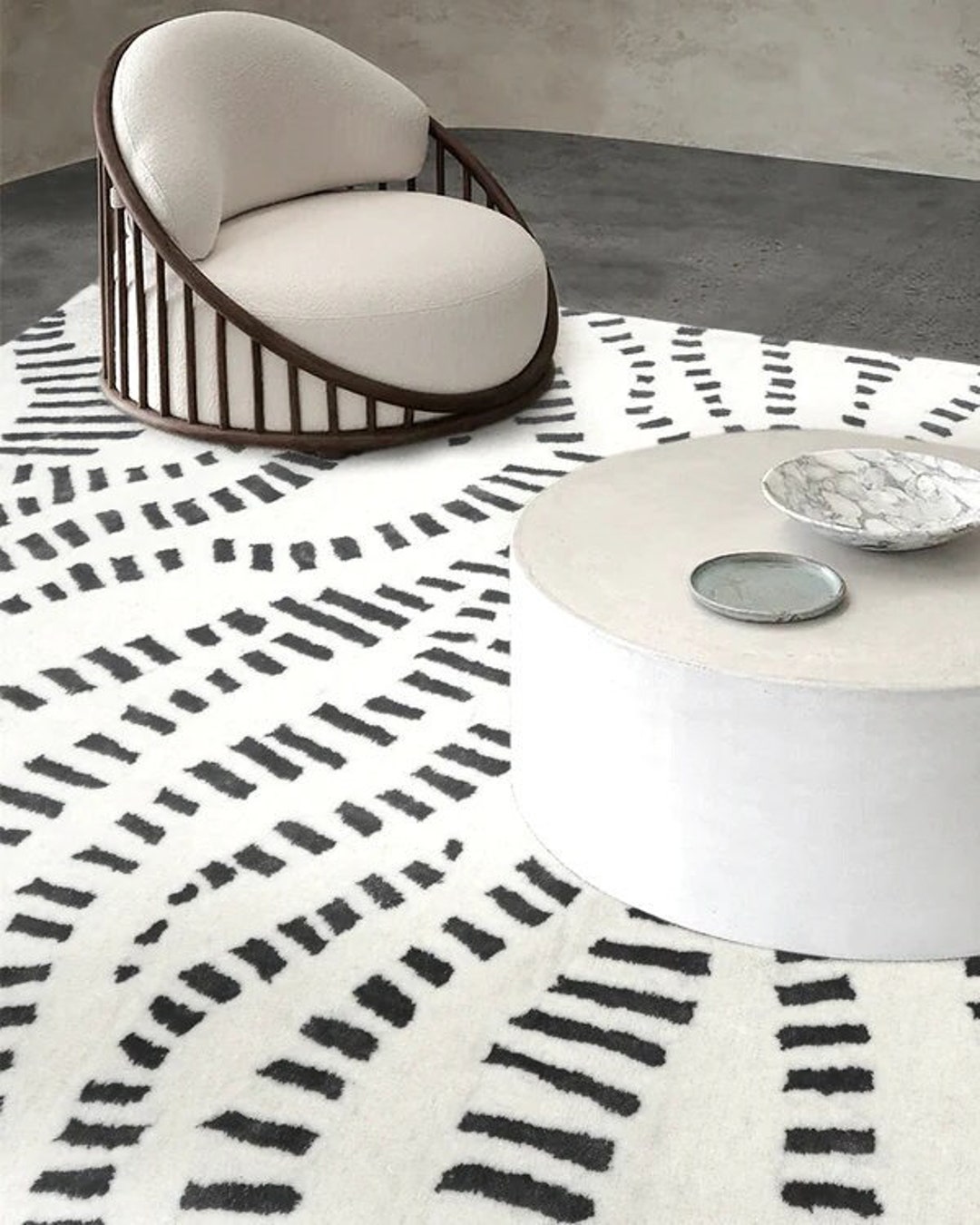 Designer RUGS Minimal White Black Modern Abstract Irregular Shape Area ...