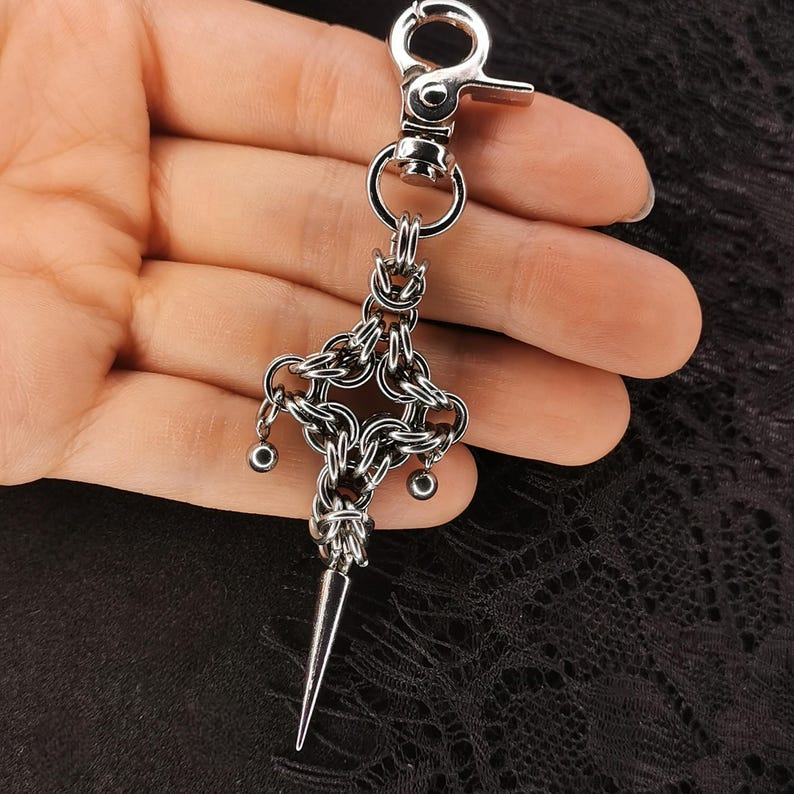 Gothic Spiked Chainmail Bag Charm: Punk Keychain Accessory, Unique ...