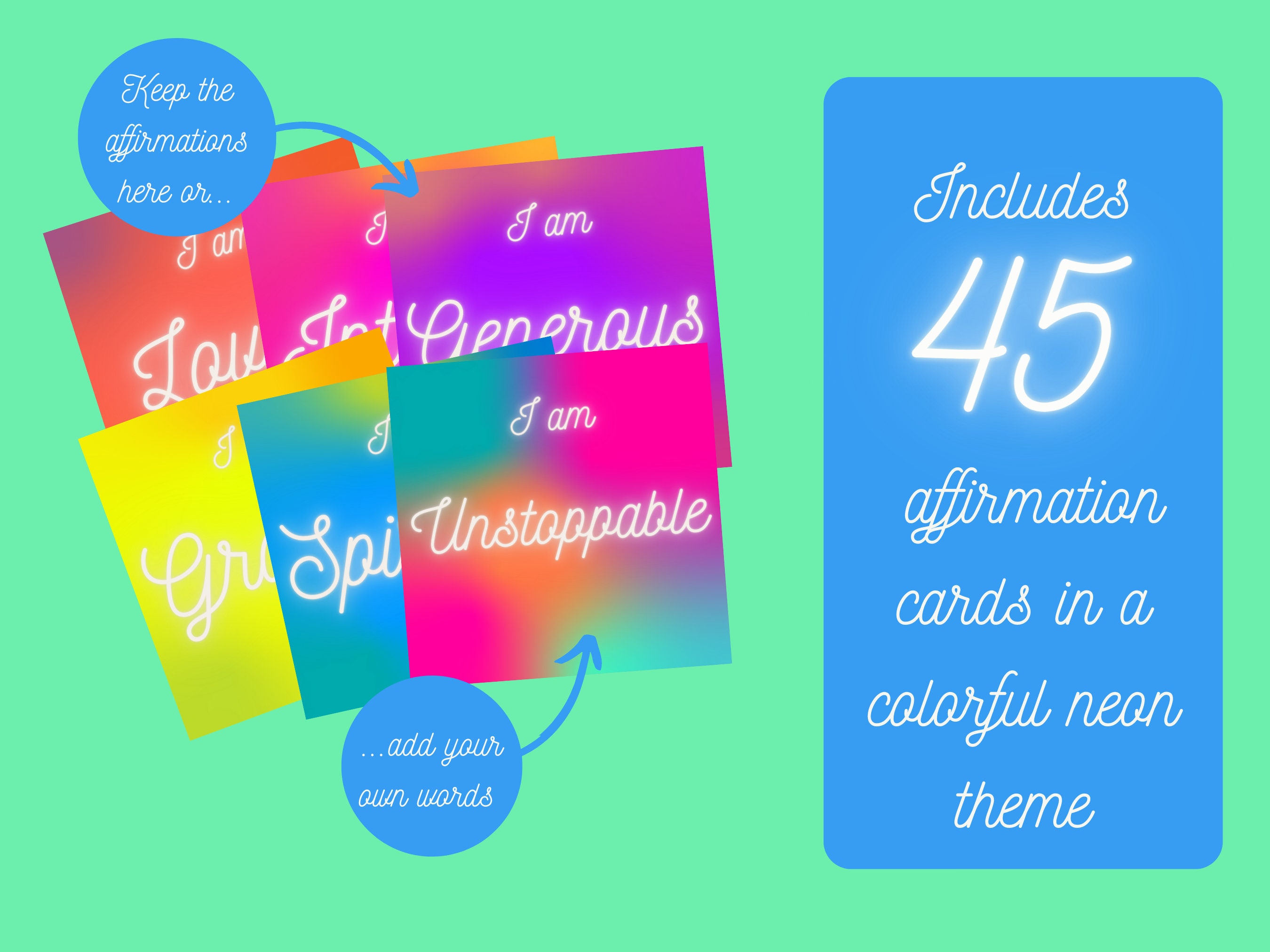 Colorful Neon Affirmation Cards - Etsy