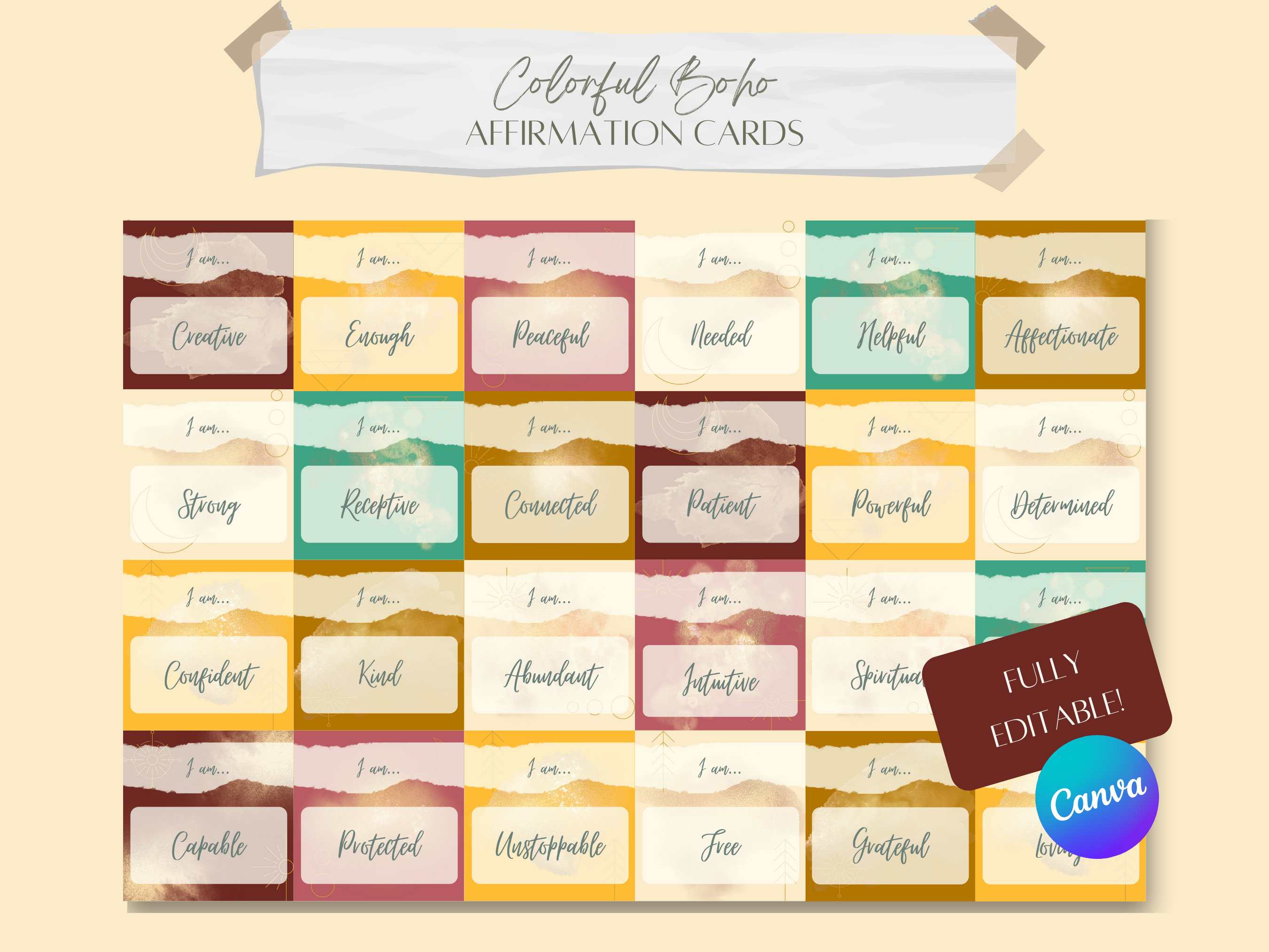 Colorful Boho Affirmation Cards - Etsy