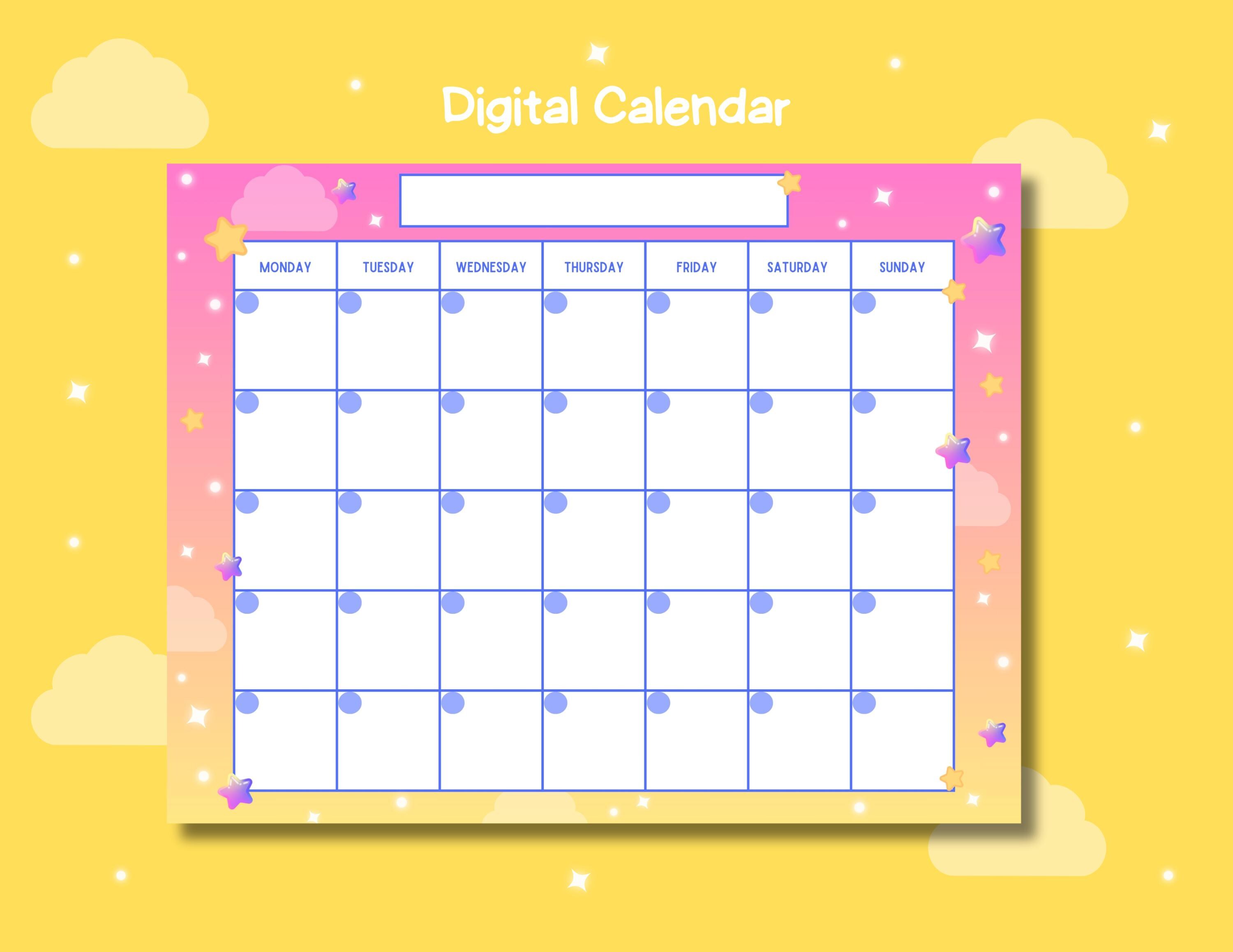 Calendar Pink Sky Star Printable Calendar Cute Undated Calendar Cute ...