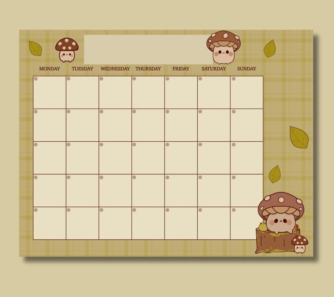 Mushroom Calendar Printable | Cute Planner Sheets (PDF & JPG) - Etsy