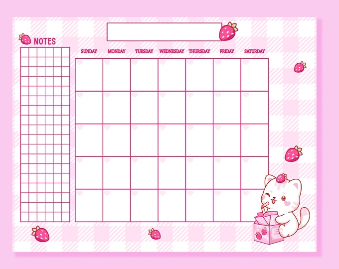 Printable Pastel Monthly Planner | Undated Digital Planner | Cute Kawaii Desktop Aesthetic ...