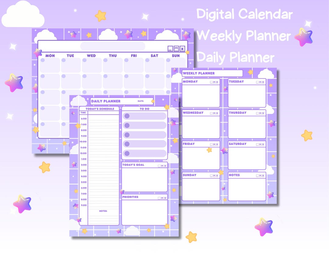 Cute Digital Calendar Purple - Etsy