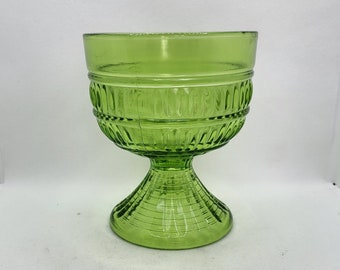 Vintage Green Depression Glass Compote Pedestal Candy Dish Rolled Rim ...