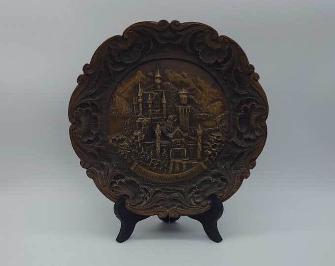 Vintage German Neuschwanstein 3D Hand Carved Castle Plate Resin Wood ...