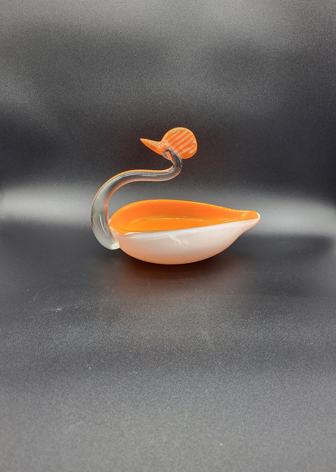 Murano Style Hand Blown Glass Orange Swan Sculpture Dish - Vintage ...