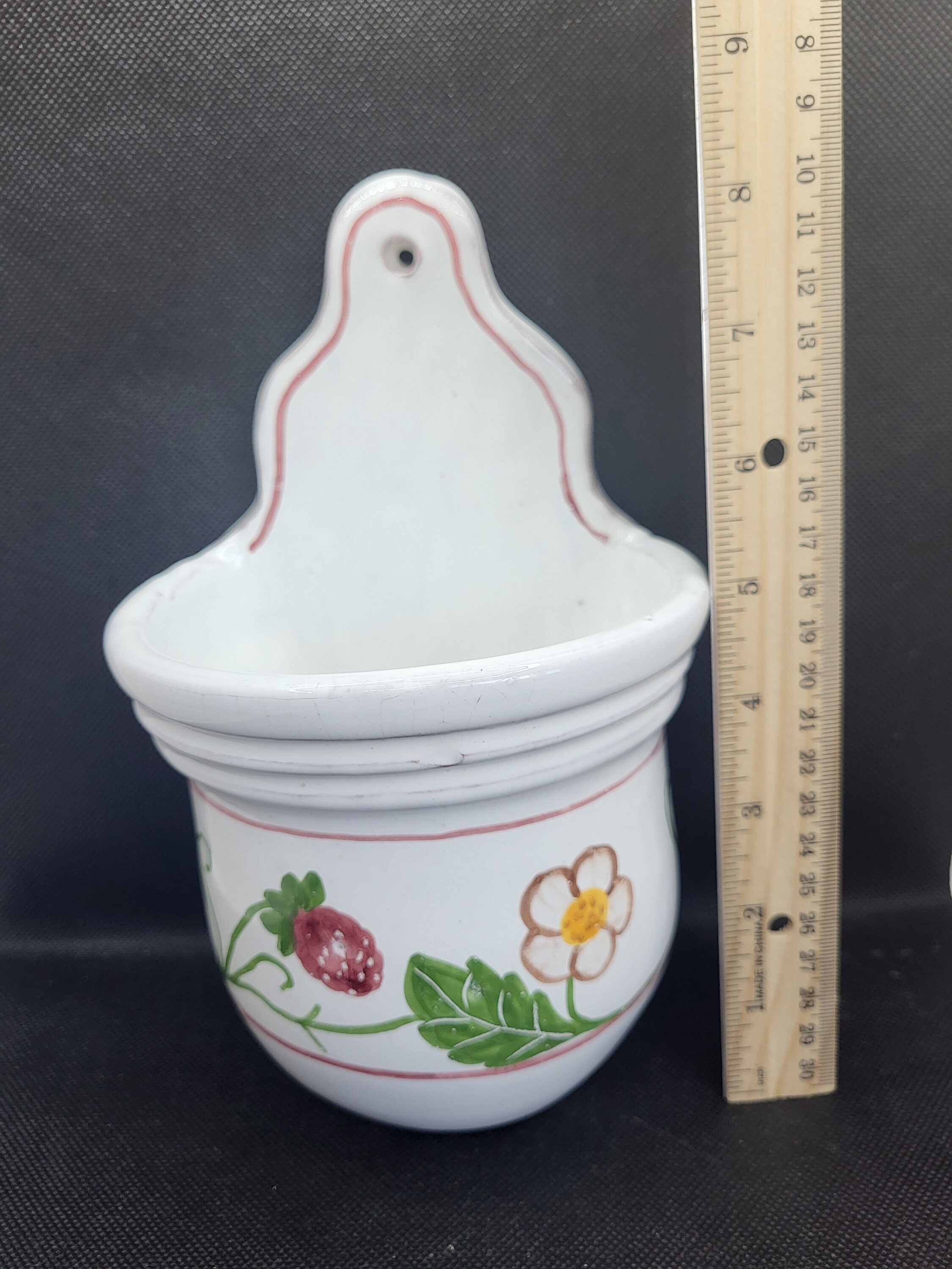 Vintage Folk Art Redware Wall Pocket: Hand-painted Raspberry Blossom - Etsy