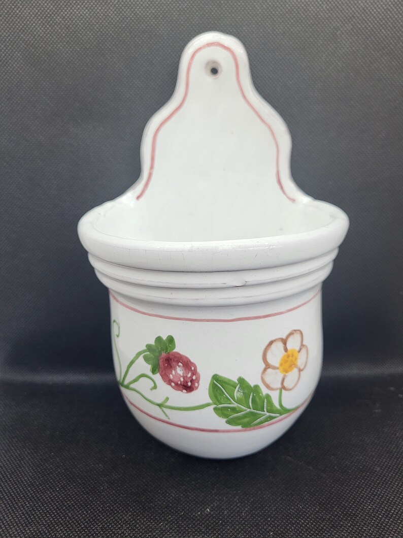 Vintage Folk Art Redware Wall Pocket: Hand-painted Raspberry Blossom - Etsy