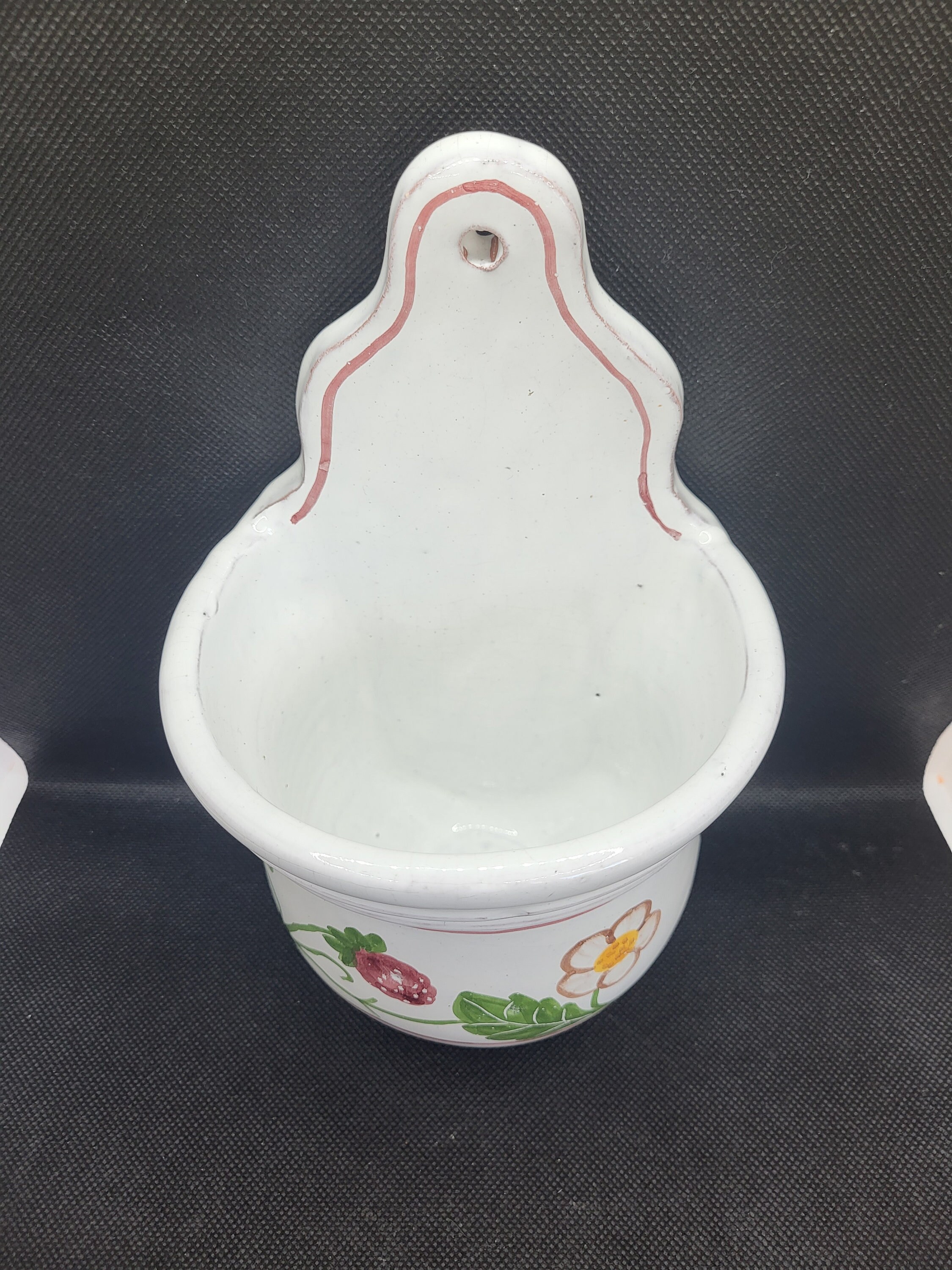 Vintage Folk Art Redware Wall Pocket: Hand-painted Raspberry Blossom - Etsy