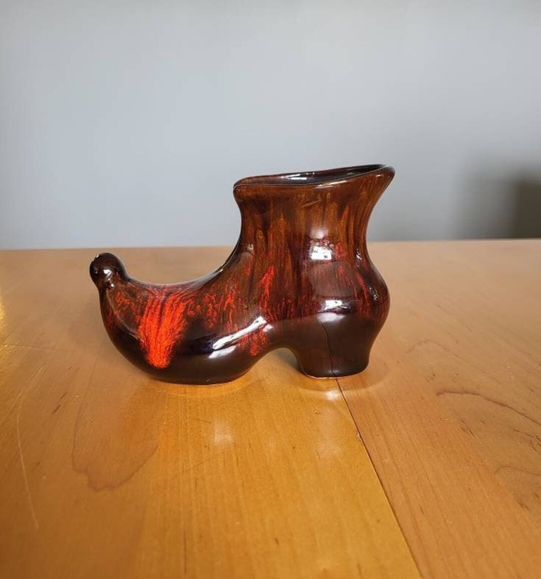 Pottery Boot Vase - Orange Brown Elf Boot - Canuck Pottery Evangeline ...
