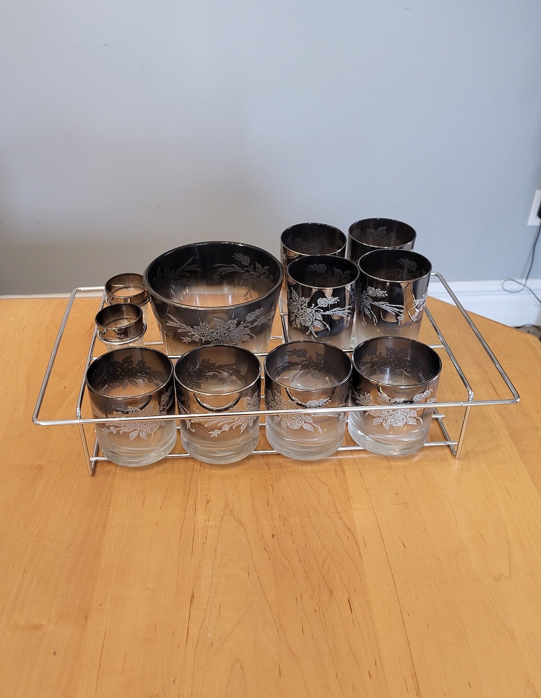 Vintage Vitreon Queen's Lustreware Barware Set: Silver Fade Ice Bucket ...