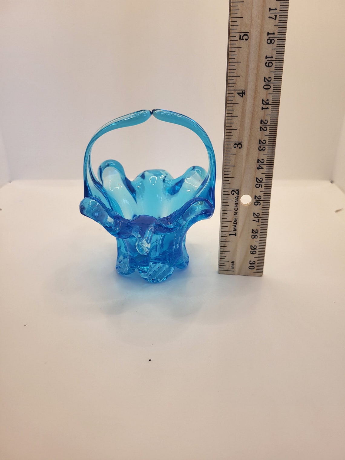 Vintage Chalet Stretch Glass Split Handle Spill Basket Made in Canada ...