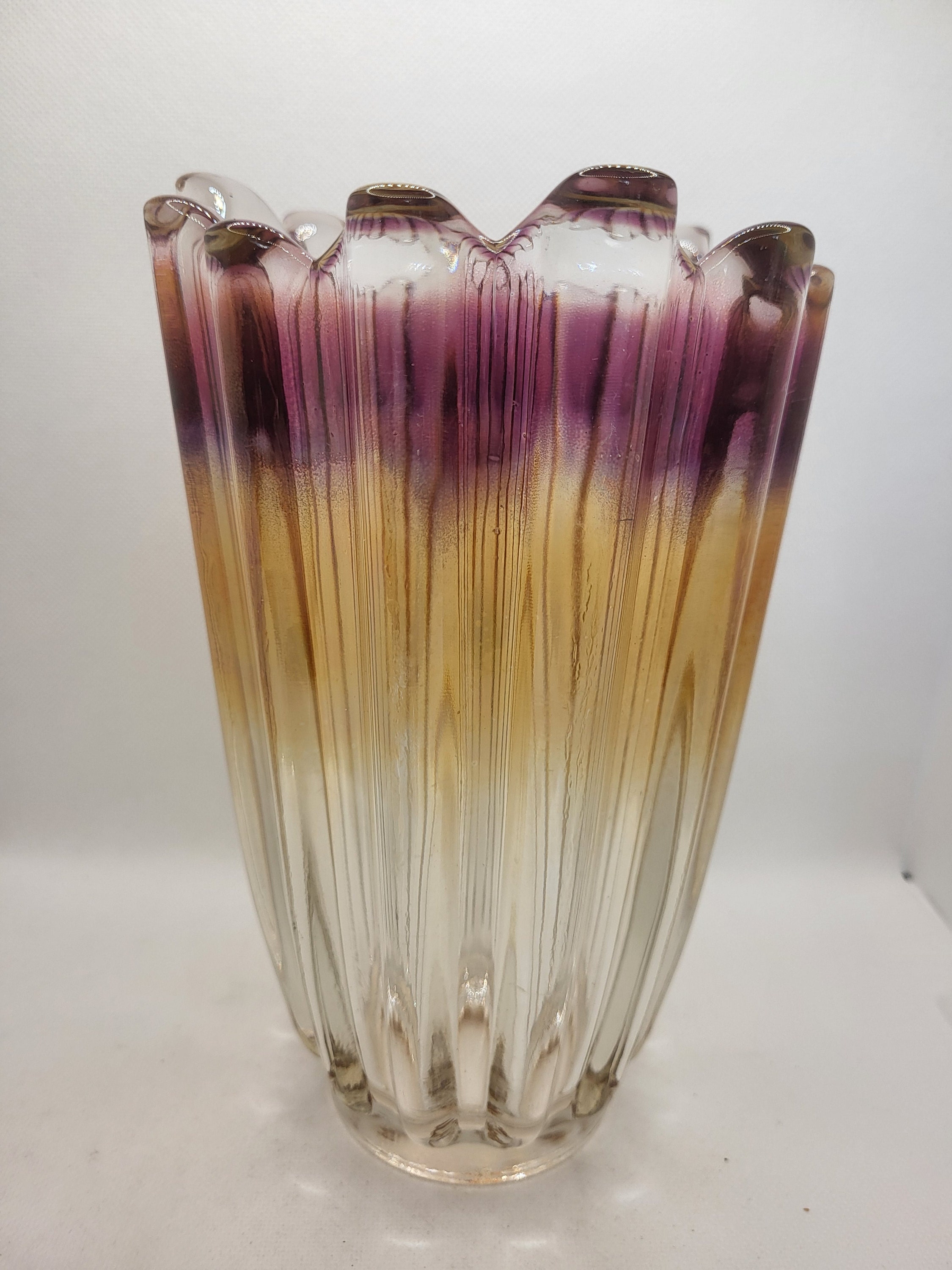 1950's Thick Ribbed Federal Glass Vase - Iridescent Carnival Glass ...