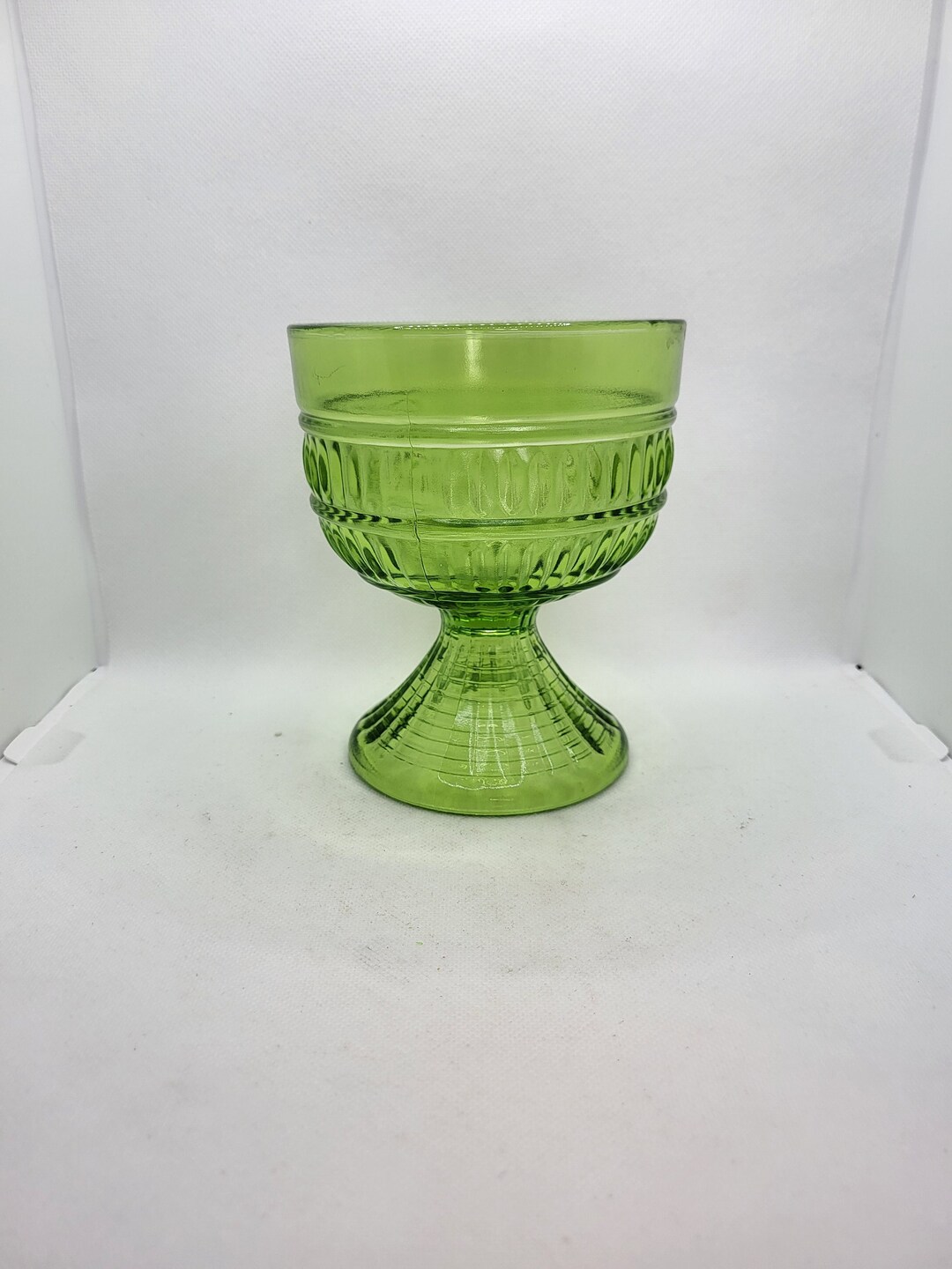 Green Glass Candy Dish - Pedestal Glass Dish - Depression Glass Compote ...