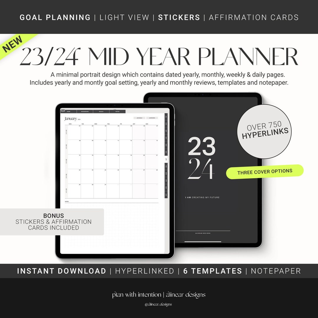 2023 Minimal Hyperlinked Mid Year Digital Planner, Minimalist Goodnotes ...