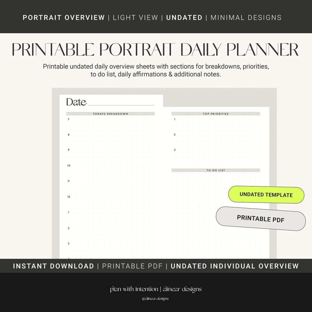 24 Hour Daily Planner Printable, Daily to Do List for Work / Personal ...