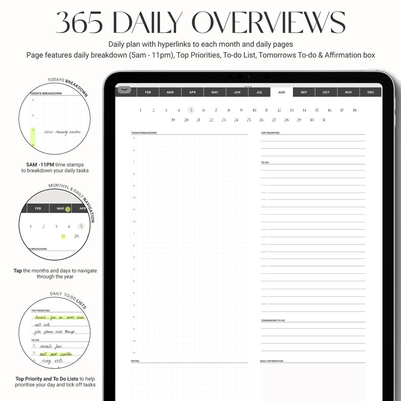 Digital Daily Planner, Portrait iPad Planner, Digital 365 Day Planner ...