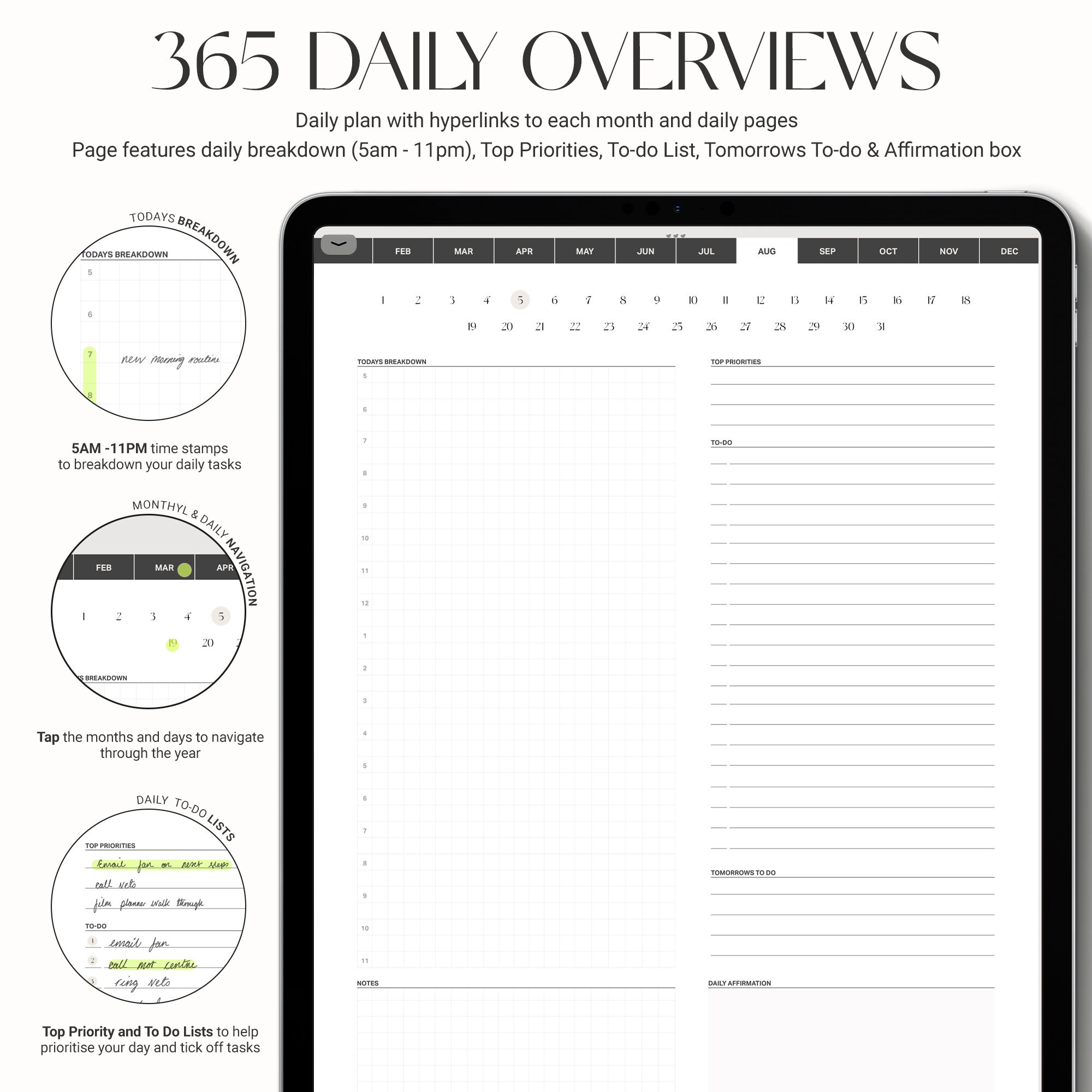 Digital Daily Planner, Portrait iPad Planner, Digital 365 Day Planner ...