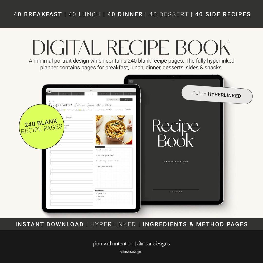 Digital Recipe Book for Goodnotes, Notability, Digital iPad Recipe ...