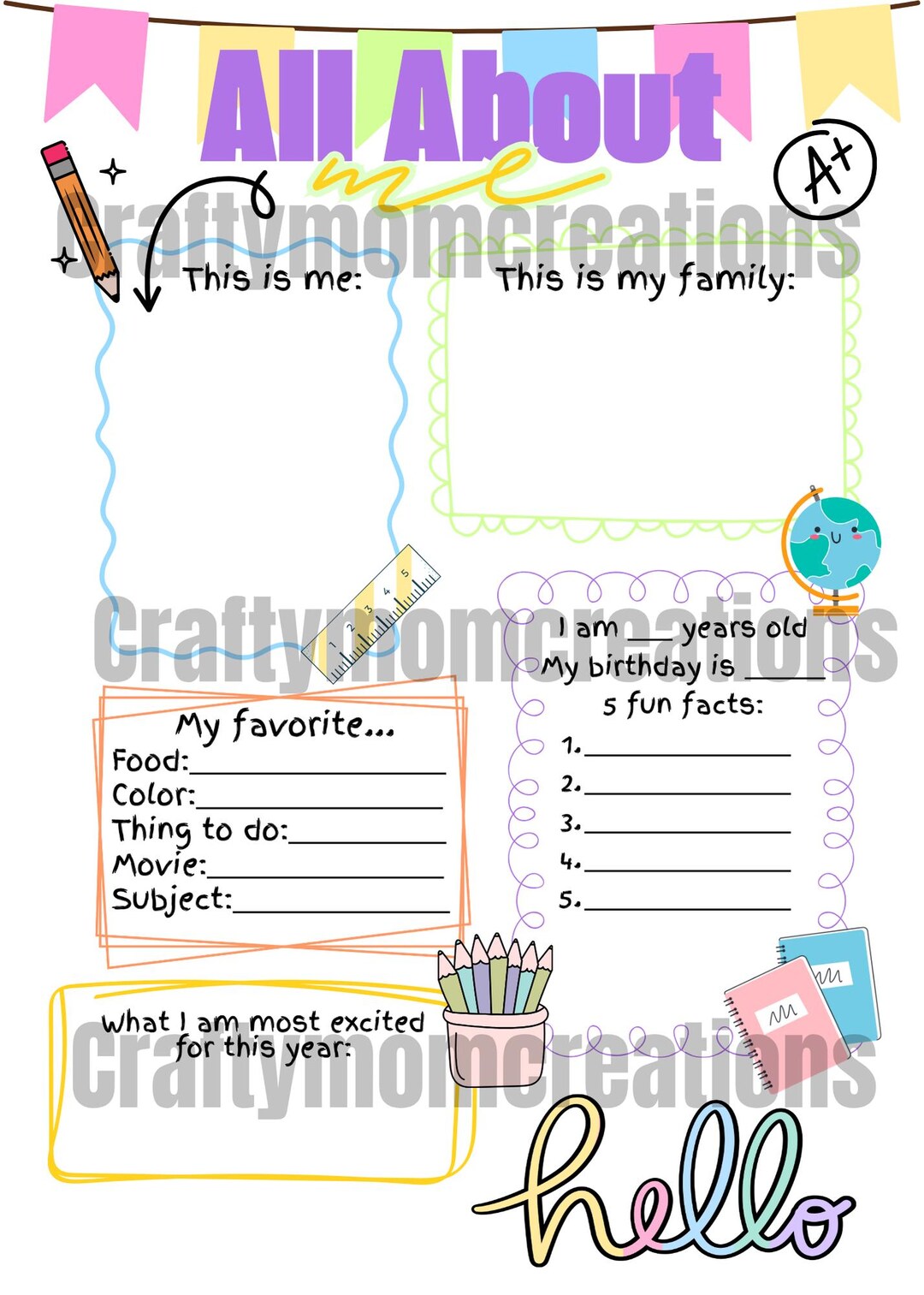 Editable All About Me Poster: Back to School Canva Template (digital ...