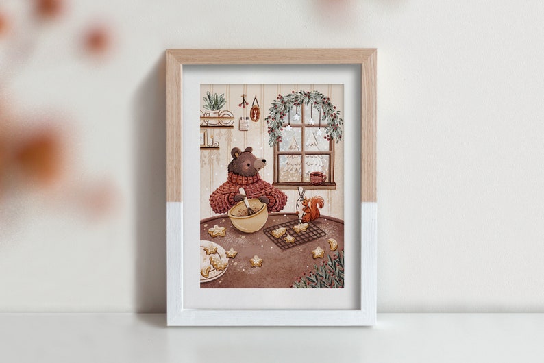 Baker Bear Illustrated Art Print A5 Winter Baking - Etsy