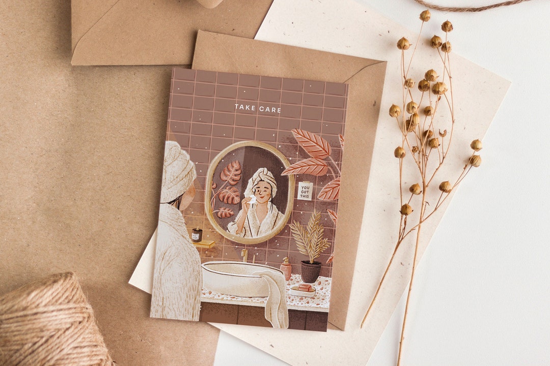 Take Care Postcard | A6 | Self-care Art | Self-love Illustration | SPA ...