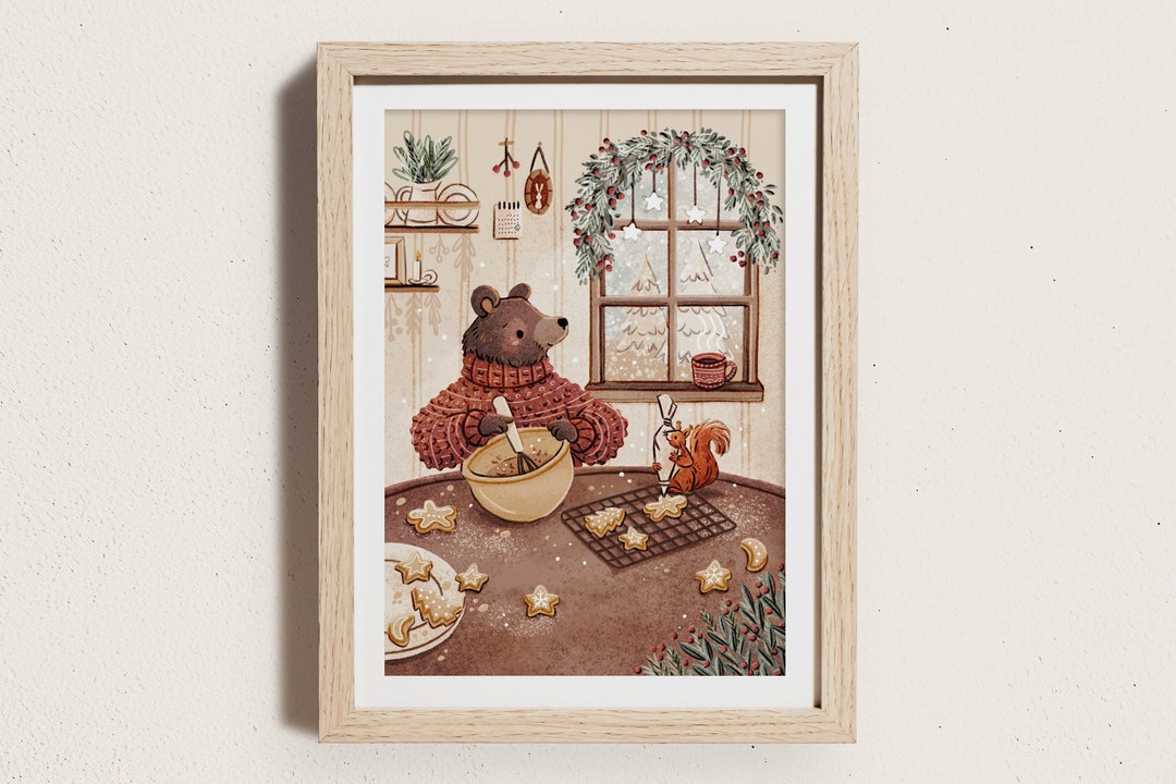 Baker Bear Illustrated Art Print | A5 | Winter Baking Illustration ...
