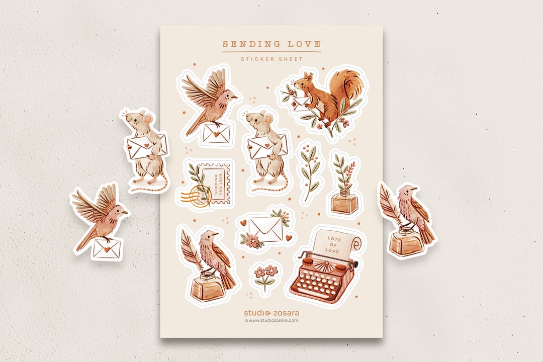 Sending Love Sticker Sheet | A6 | Letter Writing Postage Illustrated ...