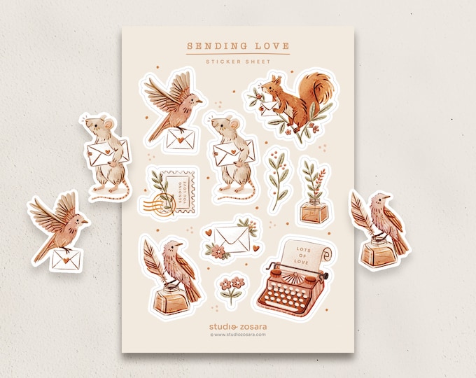 Sending Love Sticker Sheet A6 Letter Writing Postage Illustrated Paper ...