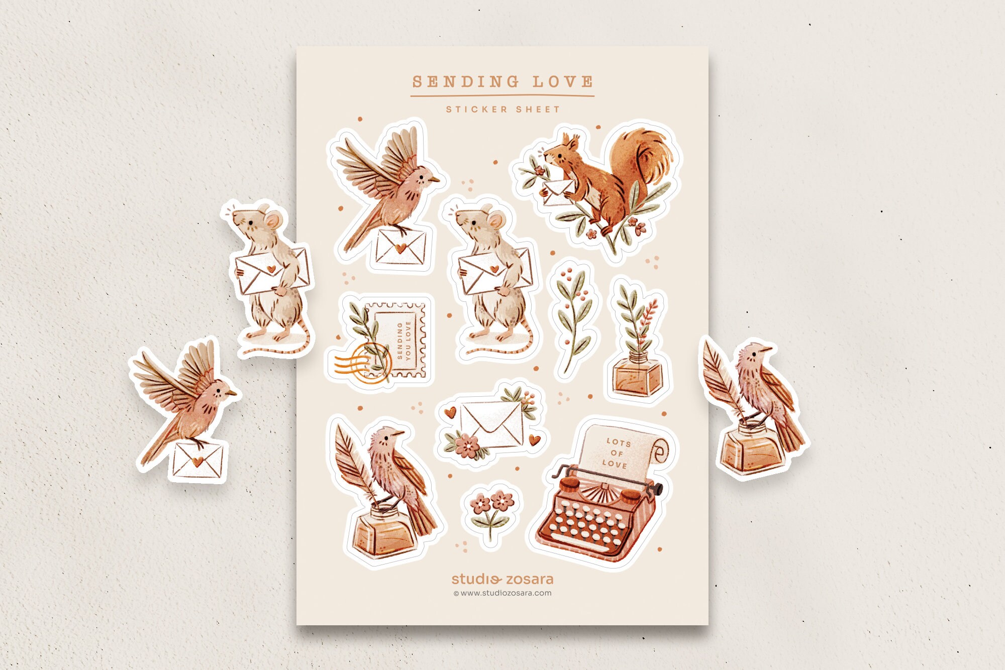 Sending Love Sticker Sheet | A6 | Letter Writing Postage Illustrated ...