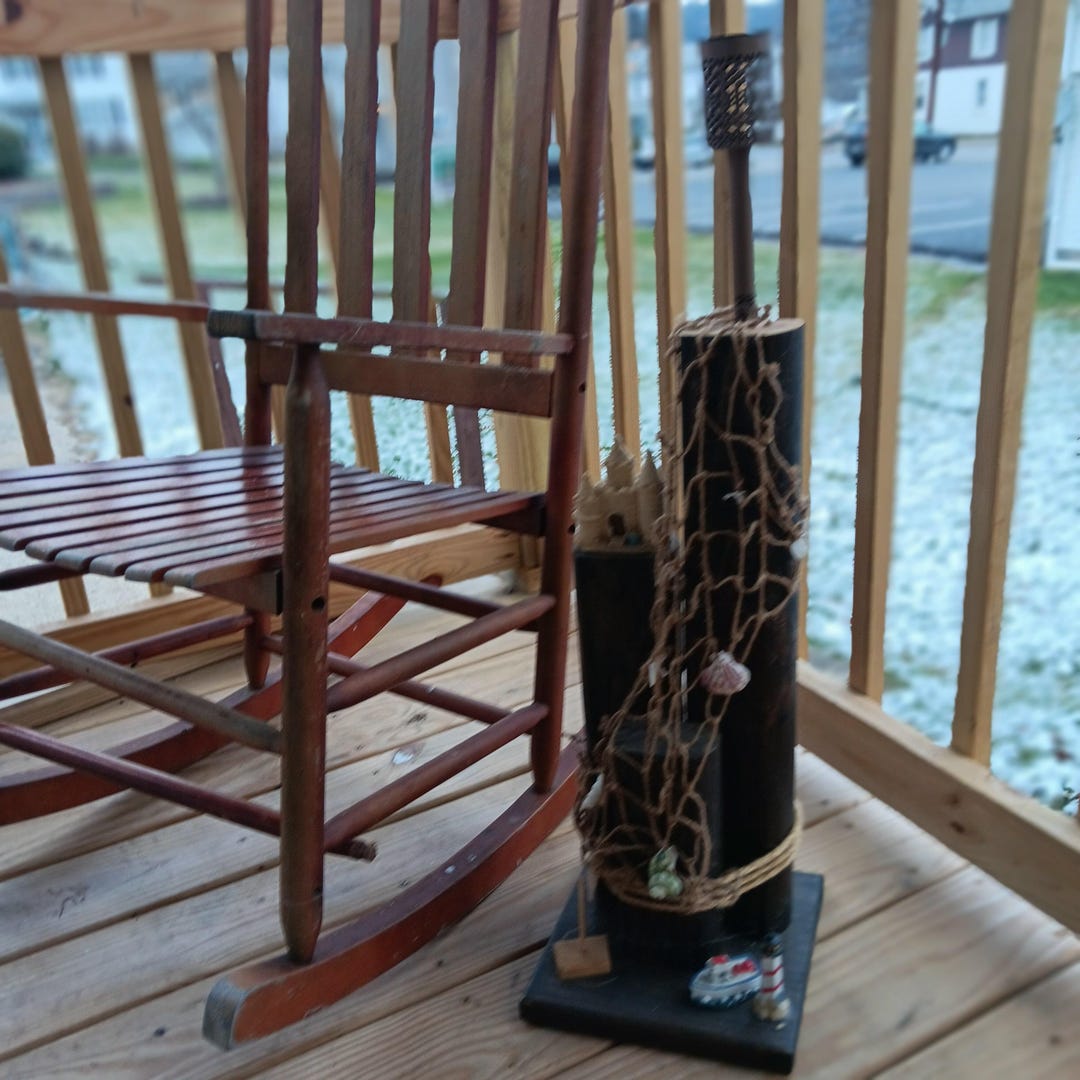 Beach Themed Handcrafted Wood Post Solar Light Shell, Rope, and Beach ...