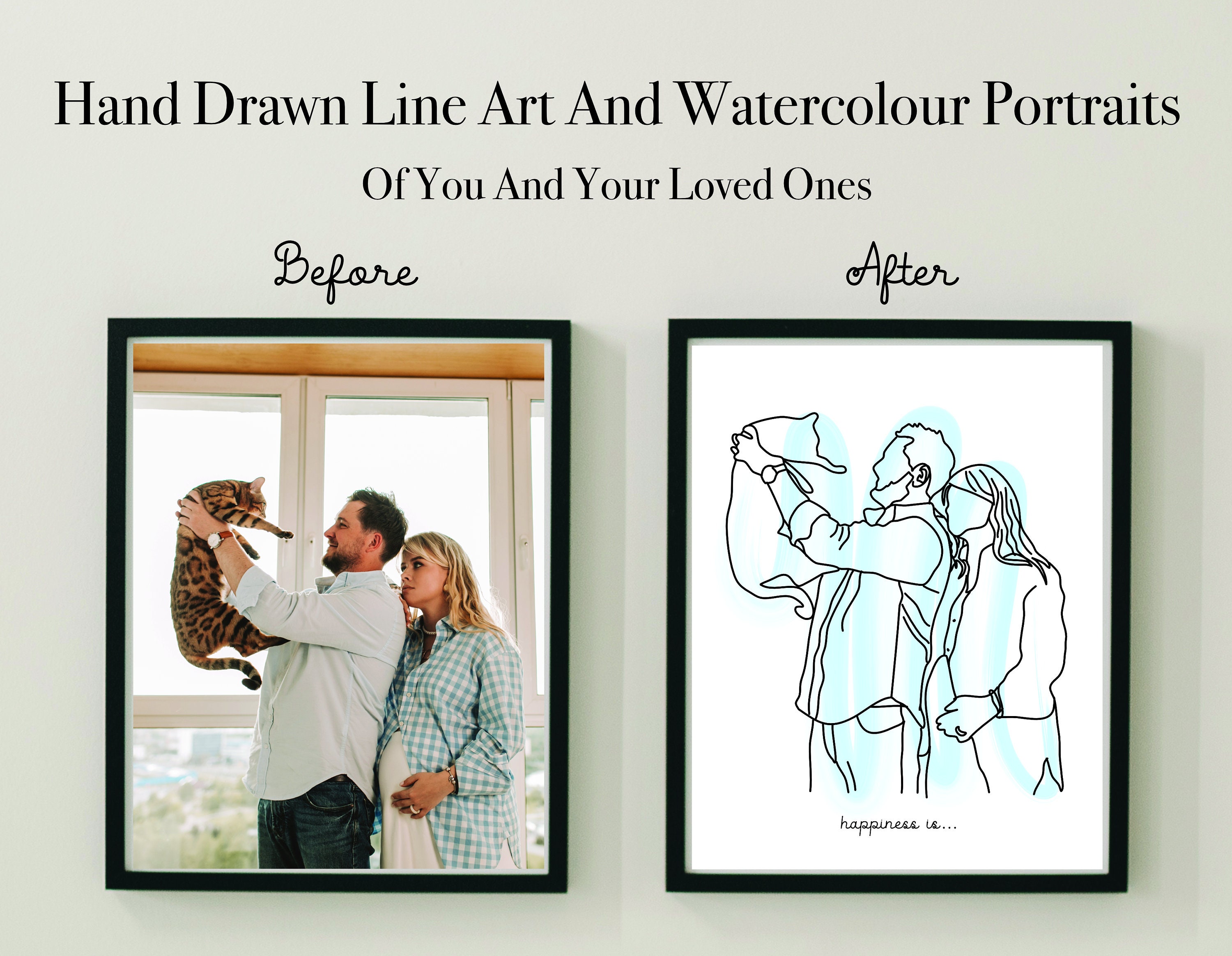 Custom Gift Hand Drawn Line Art & Watercolour Digital Portraits - Etsy
