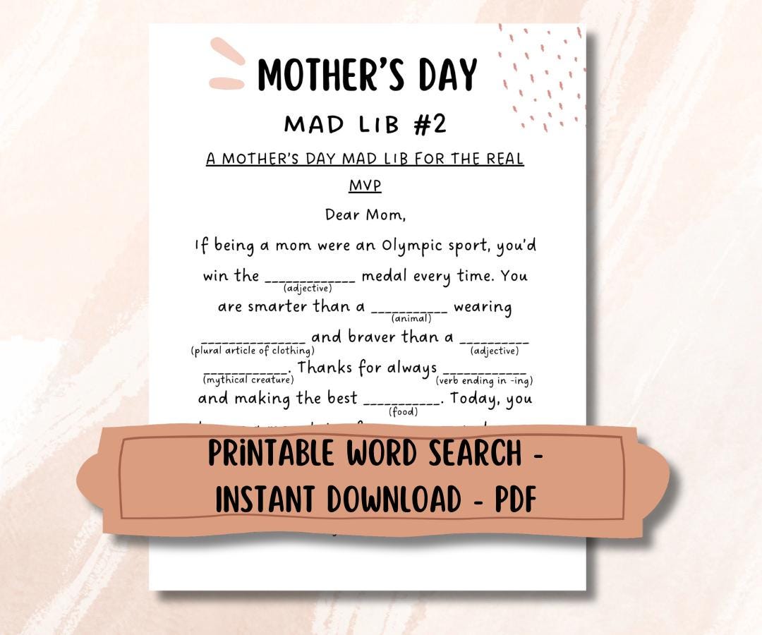 Printable Mother's Day Mad Lib: Funny Fill-in Card (PDF) - Etsy