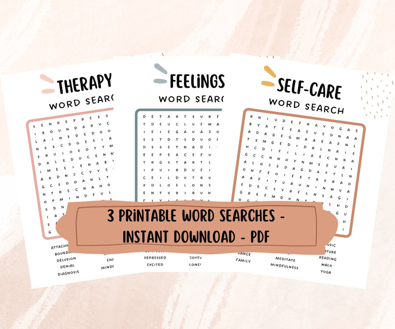 Mental Health Word Search Bundle Kids Printable Therapy Word Search ...