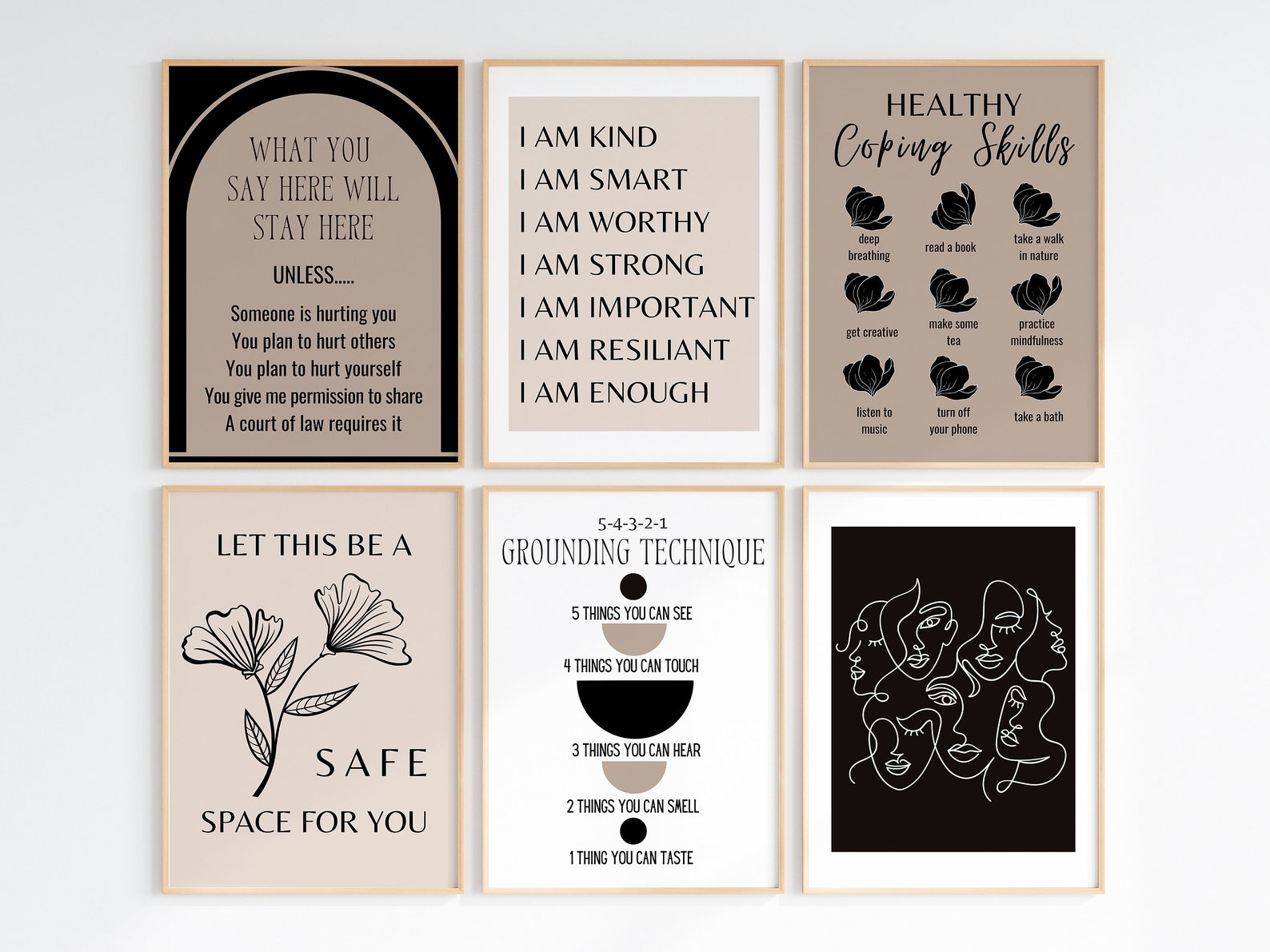 Modern Neutral Therapist Office Wall Art Set of 6 Minimalist - Etsy