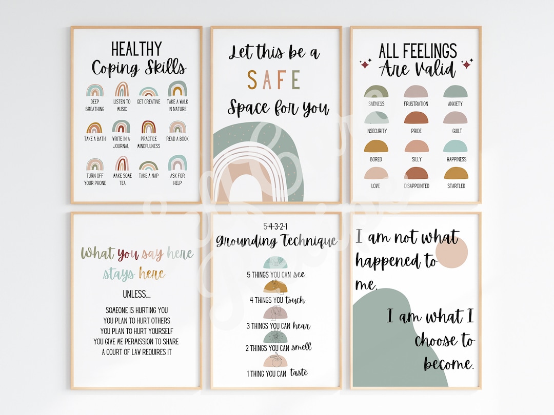 Light Boho Therapist Office Wall Art Set of 6 | Therapy Posters ...